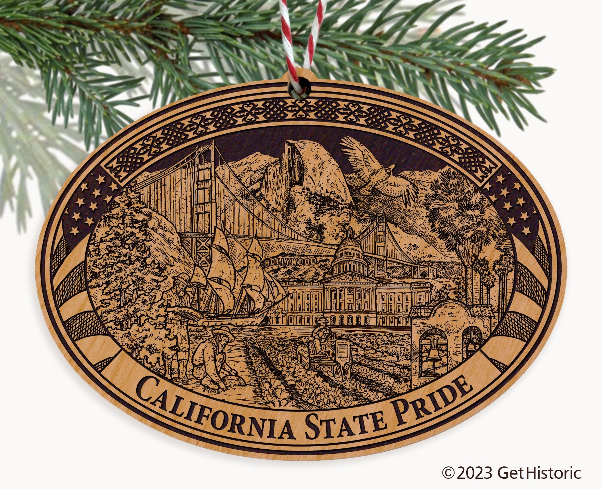 California State Natural Wood Engraved Ornament – Get Historic