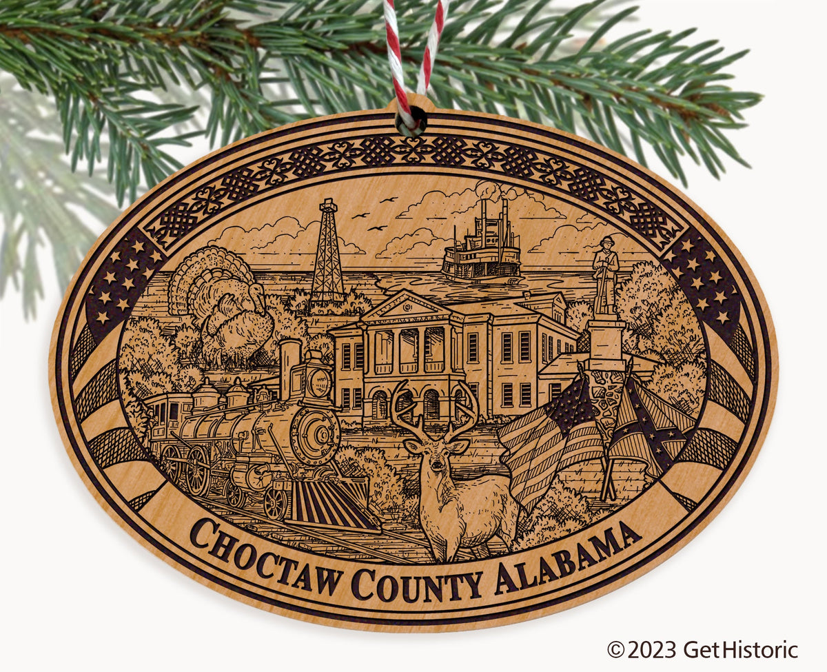 Choctaw County Alabama Natural Wood Engraved Ornament – Get Historic