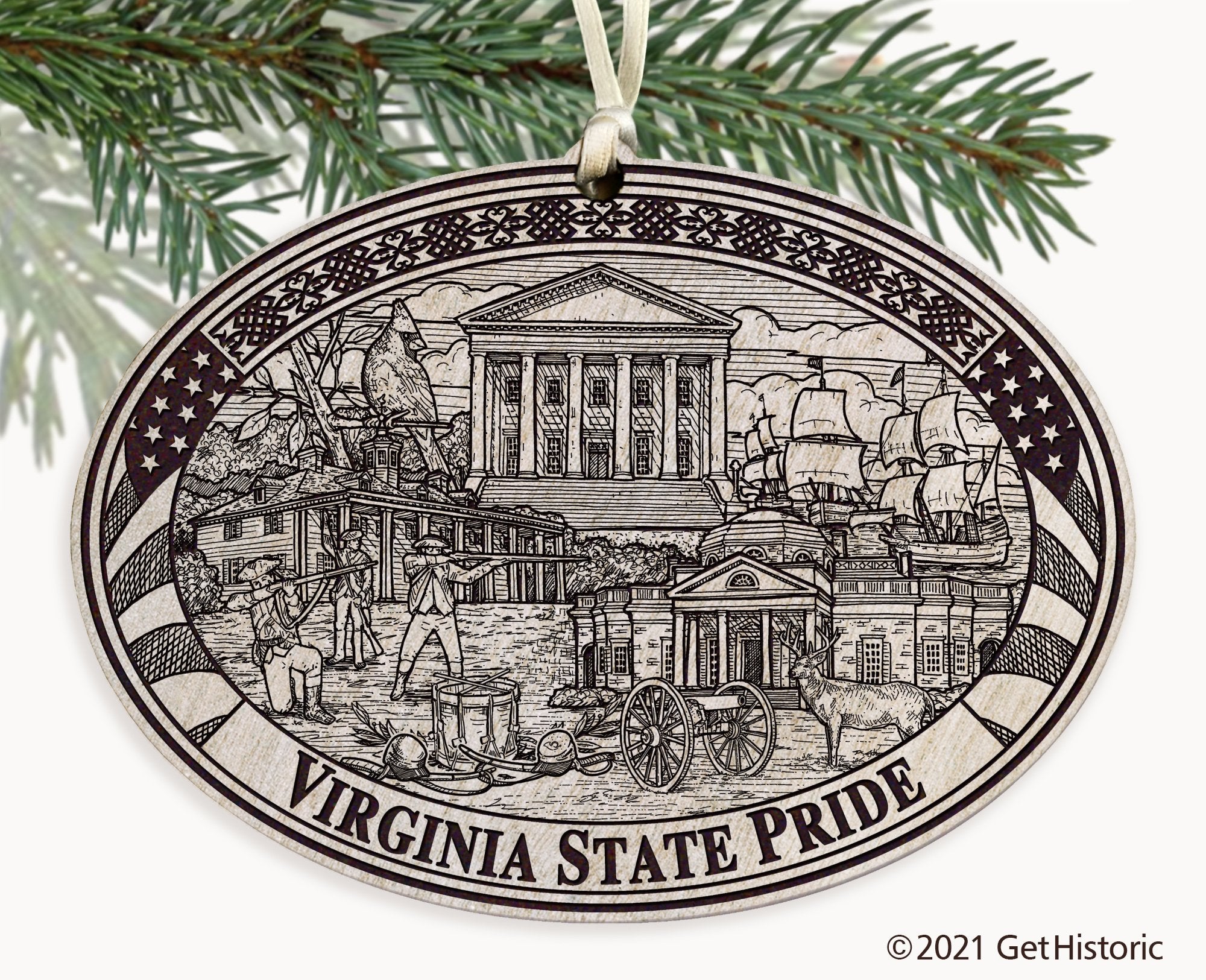 Virginia State Whitewash Wood Engraved Ornament – Get Historic